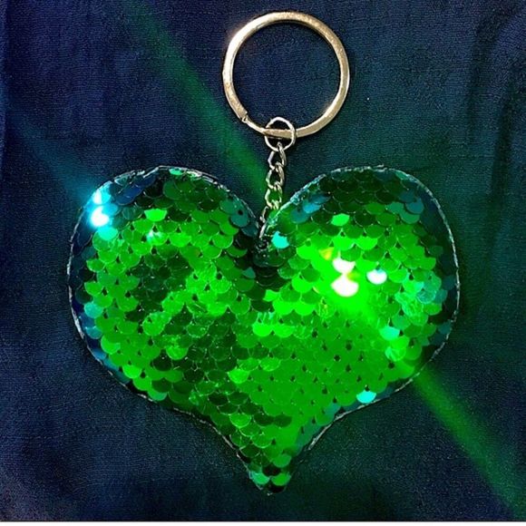 buyitwhenfound | Accessories | Green Blue Flippy Sequin Heart Puffy Key ...